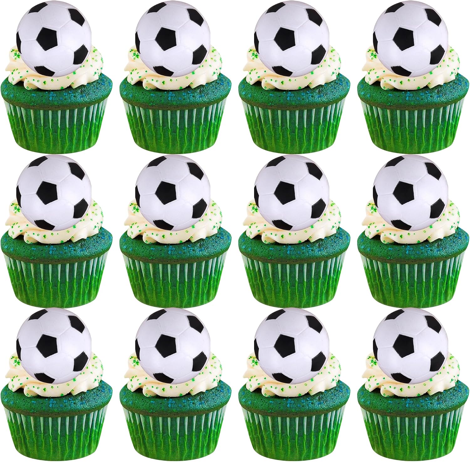 Amazon.com: Rsstarxi 12 Pack 3D Soccer Cupcake Toppers Soccer Party ...