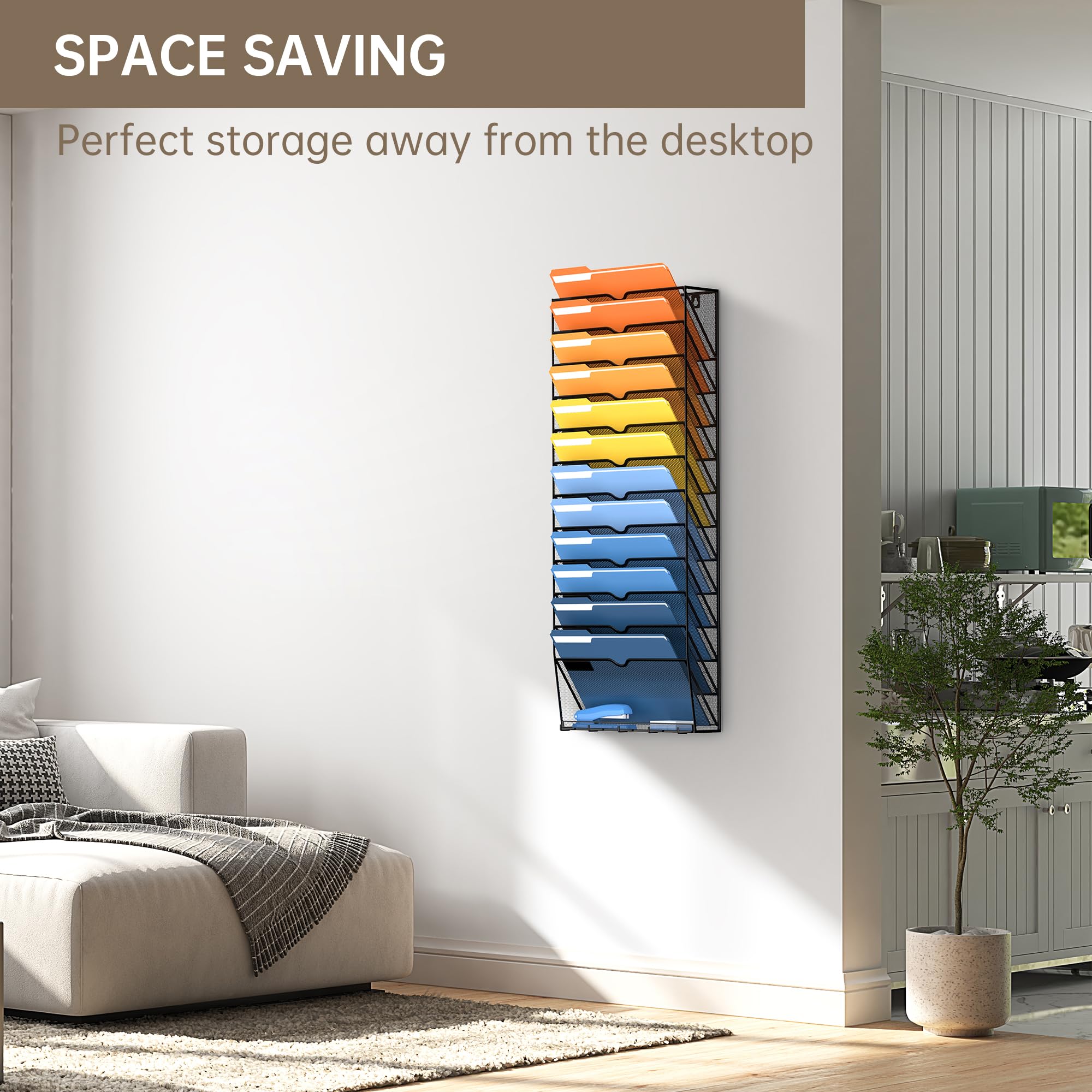 SUPEASY 13-Tier Wall File Organizer with Hooks, Hanging File Organizer ...