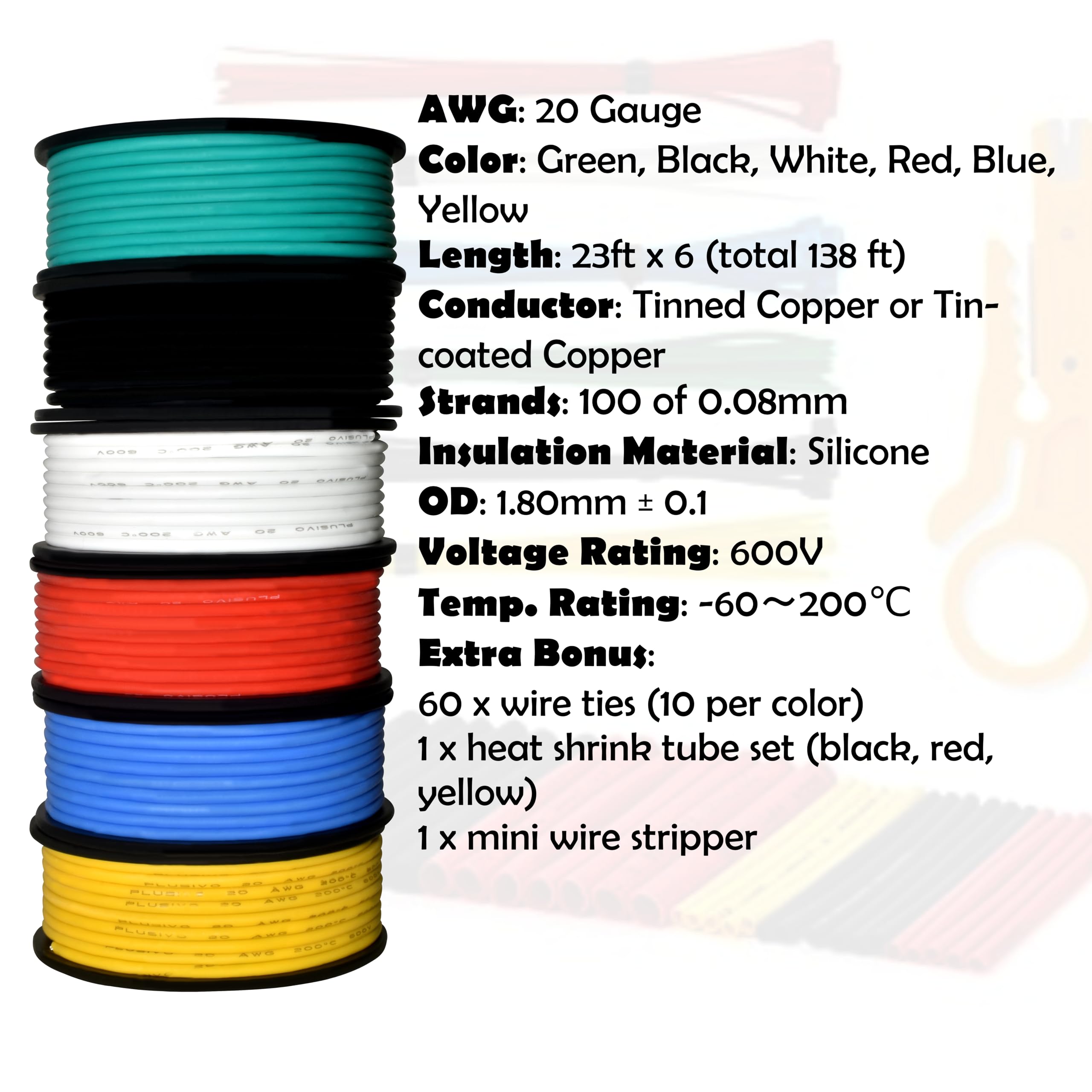 Snapklik.com : 20 AWG Stranded Wire Kit Silicone Coated Copper Wires 20 ...