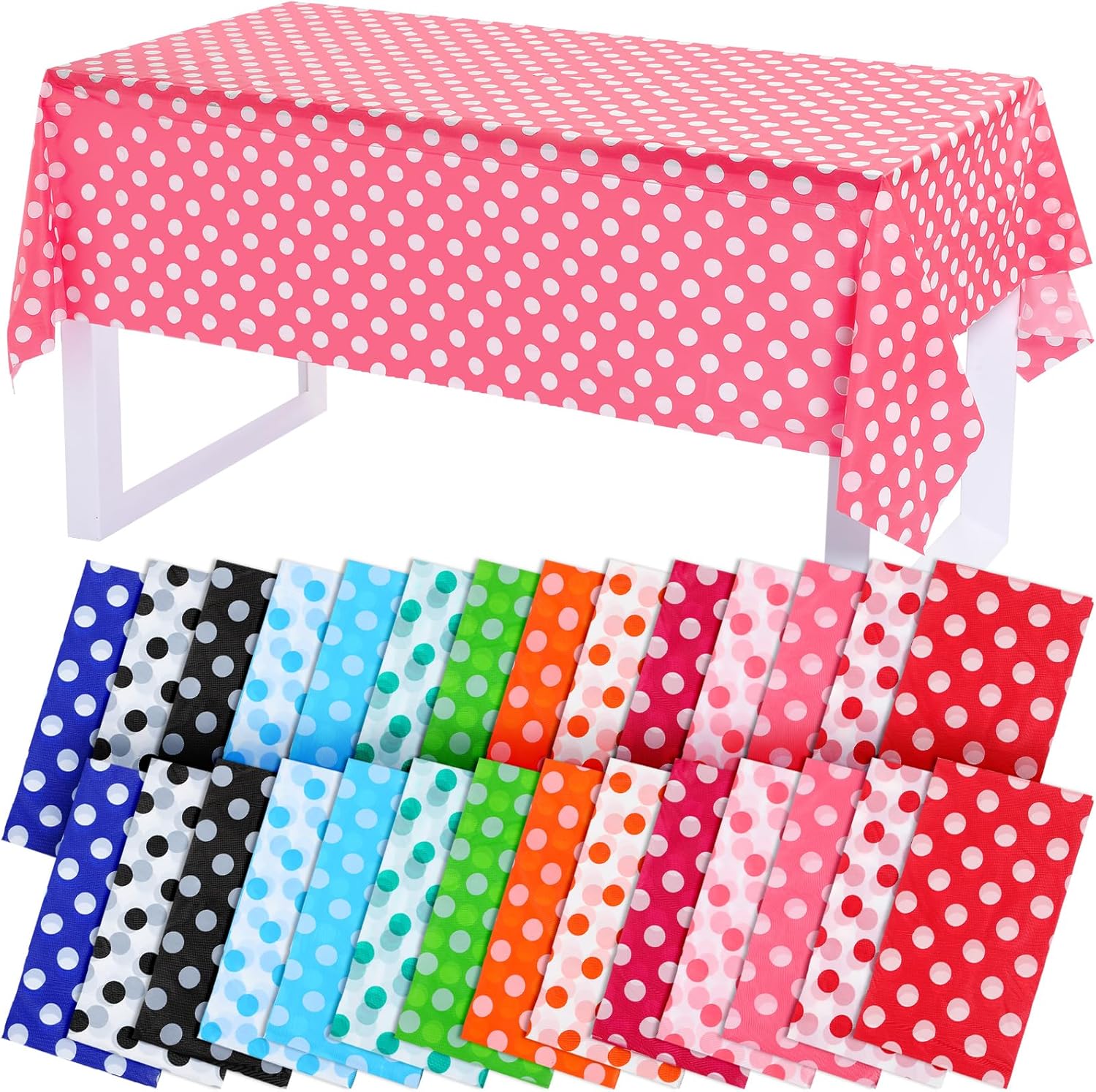 Amazon.com: Newwiee 42 Pcs Polka Dot Plastic Tablecloth Disposable ...
