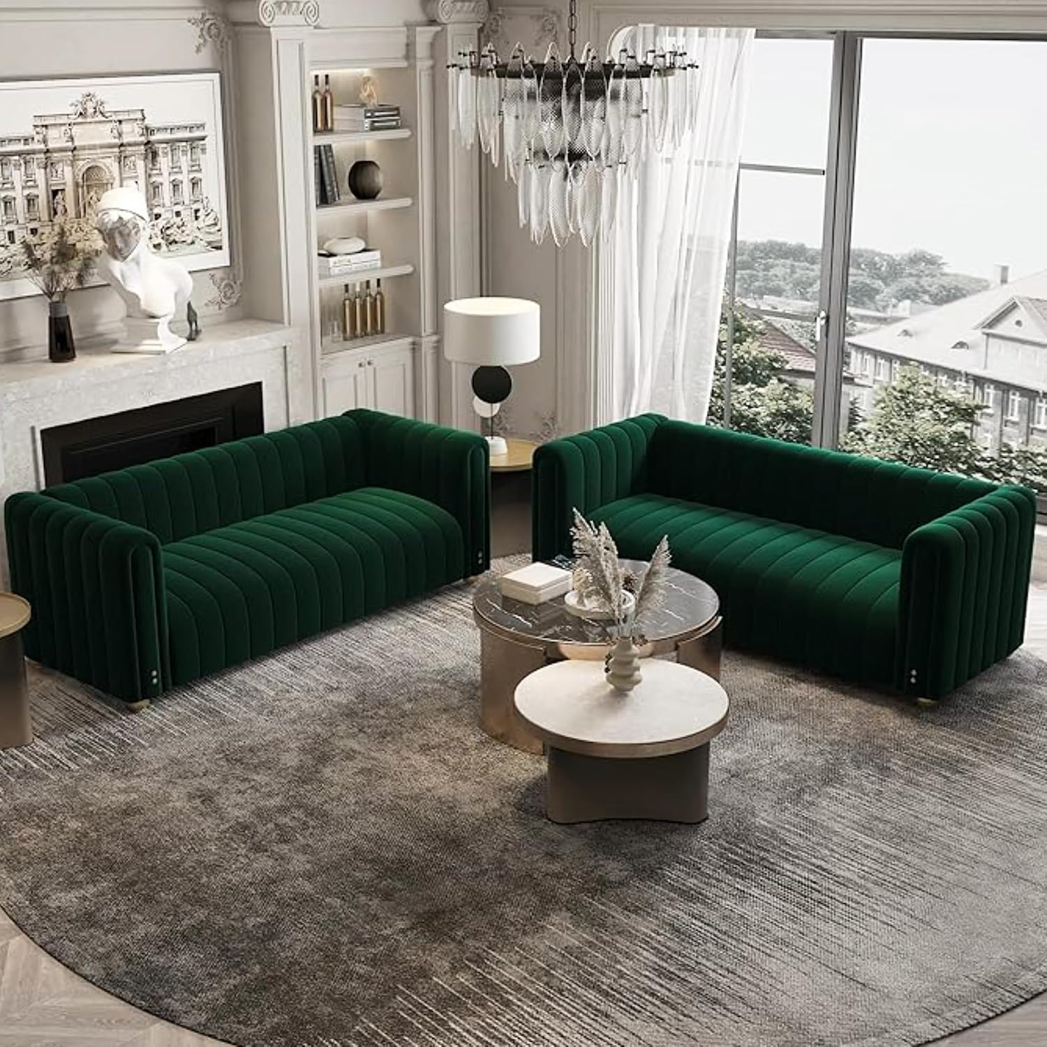 Amazon.com: QuZhouYa 2 Piece 81" Green Velvet Couch Medieval Modern ...
