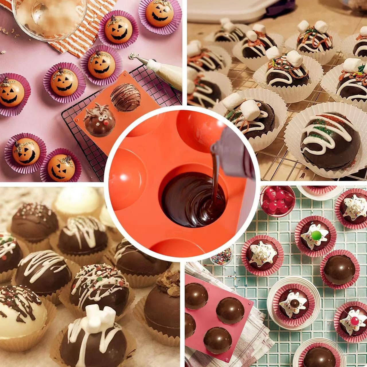 Buy 4 Pcs Silicone Molds, Hot Chocolate Bomb Mold with 6 Semi Sphere ...