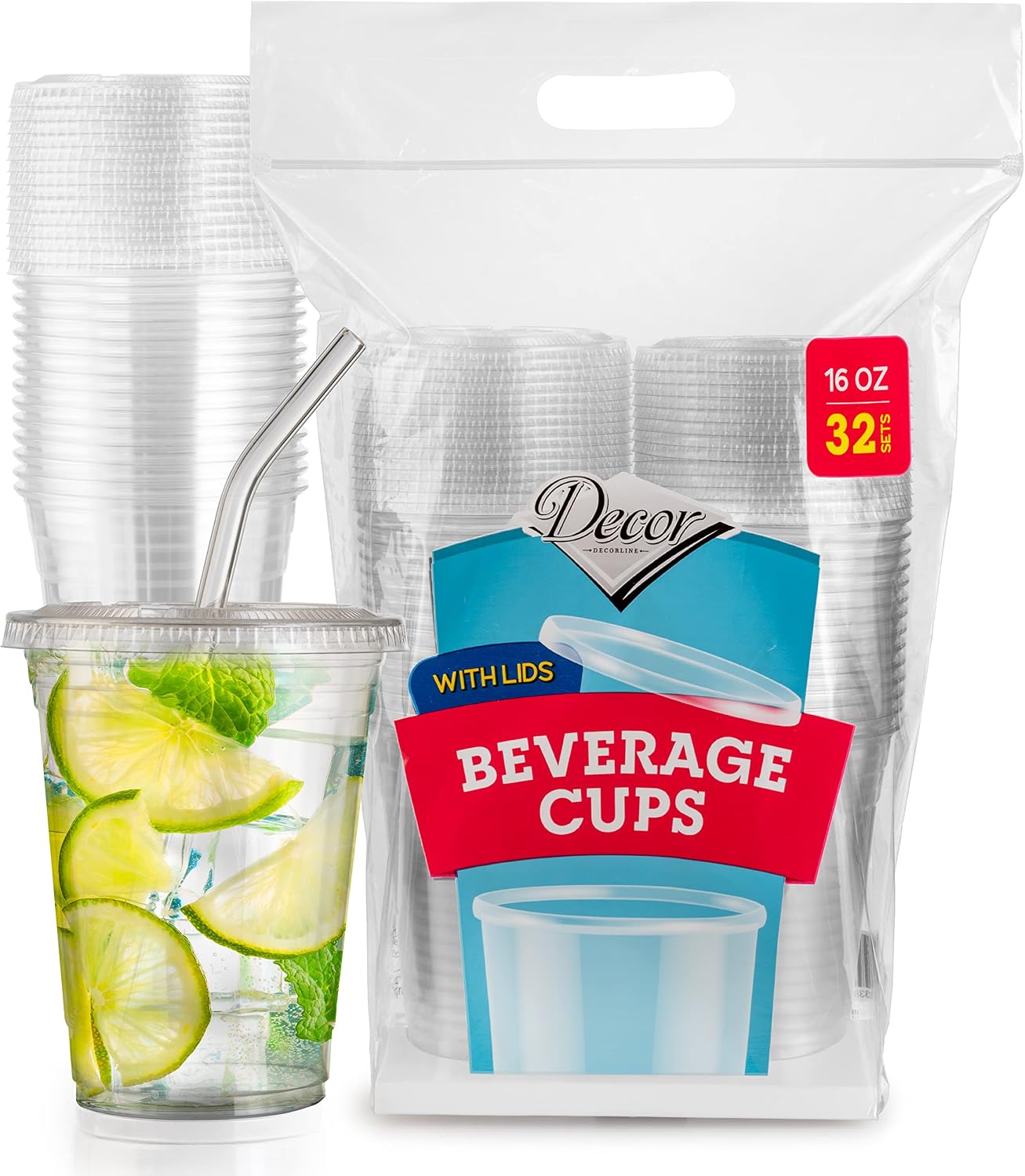 Amazon.com: Decor Disposable Cups, Beverage Cups with Lids, Clear ...