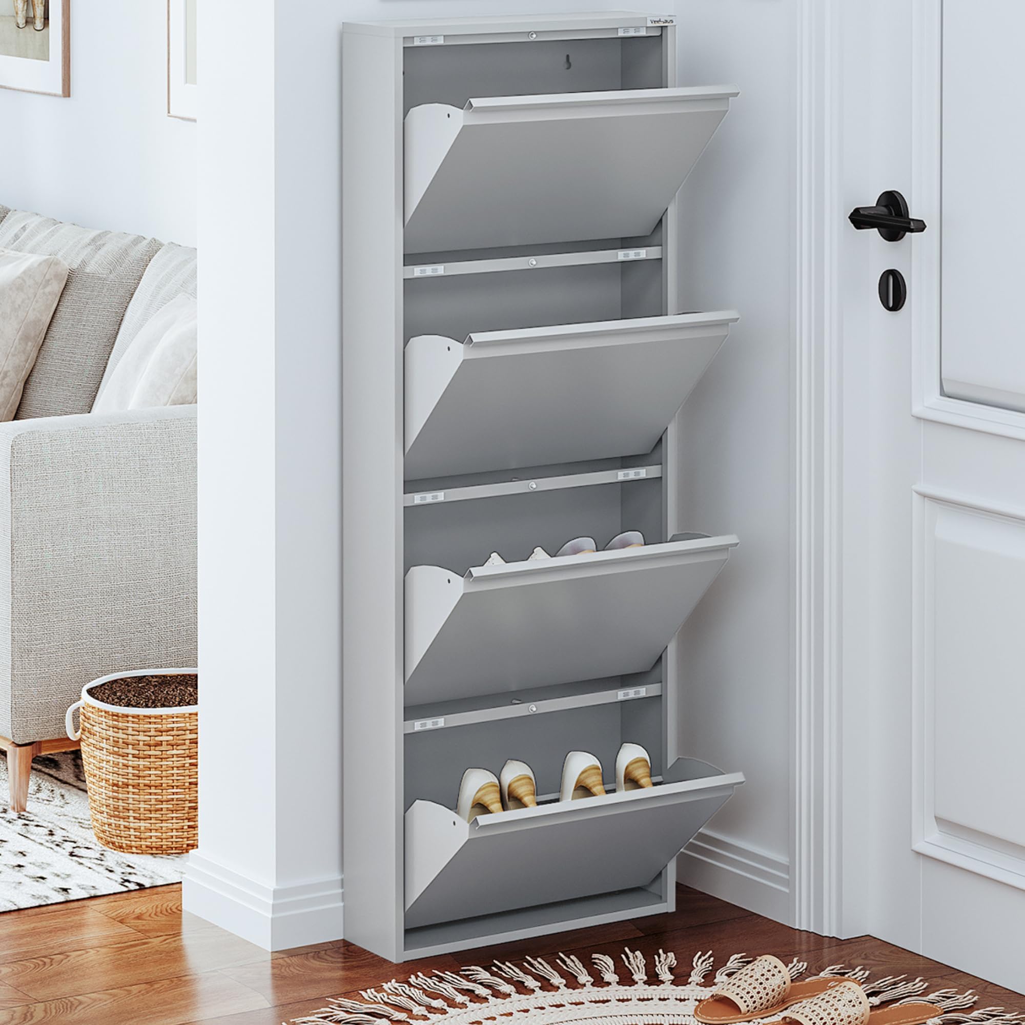 VEEHAUS Schuhregal Schmal Metall Schuhschrank Hoch Schuhkipper mit ...