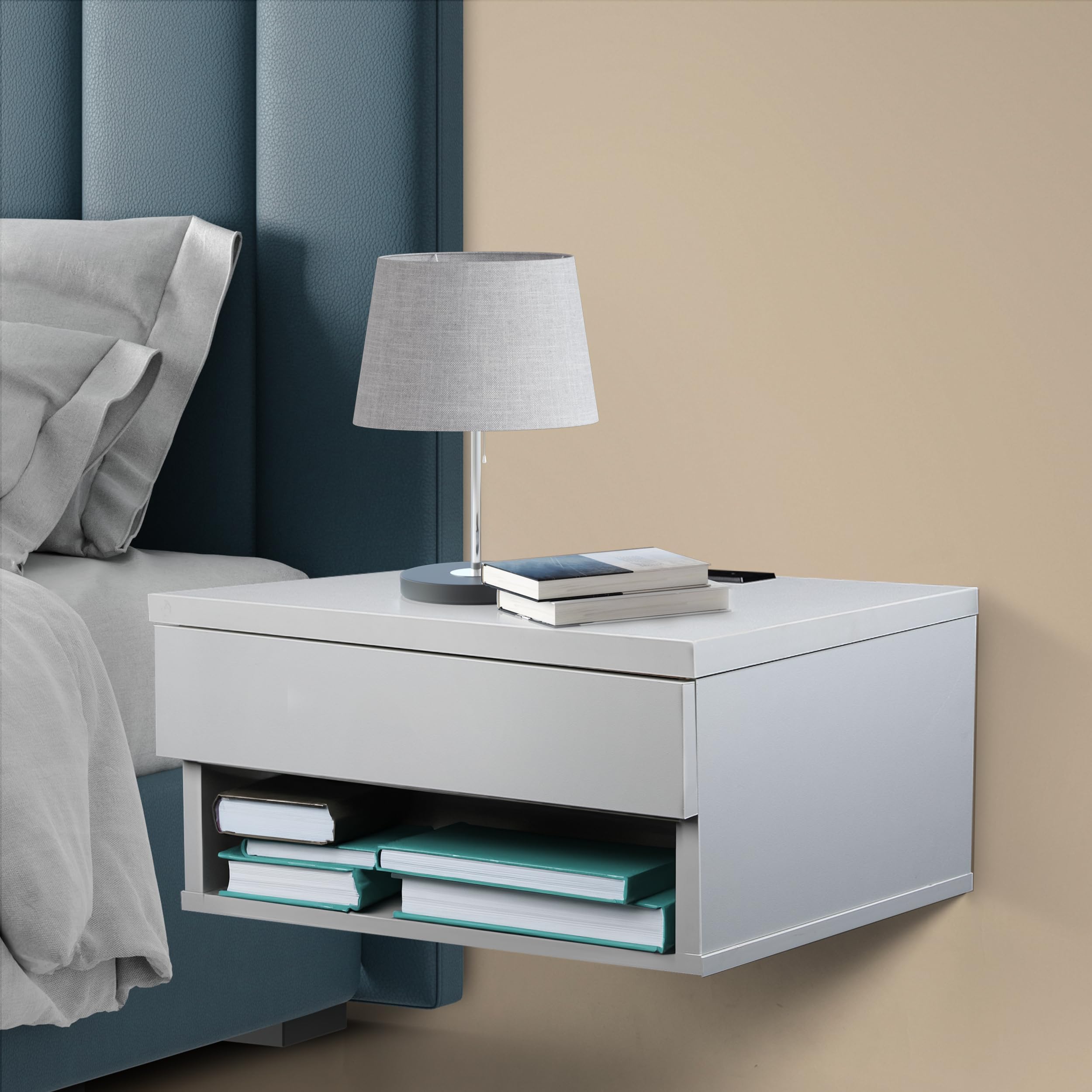 Amazon.com: ProFurn White Floating Nightstand with Drawer - Wall ...