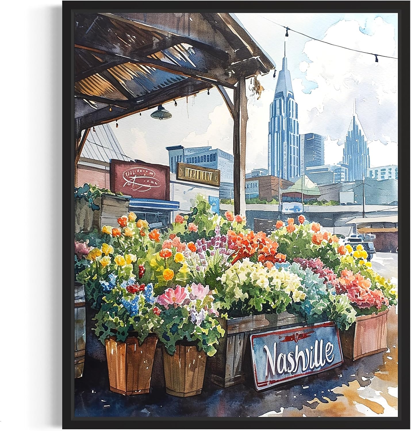Amazon.com: Nashville Flower Market Poster Art print, City Skyline ...