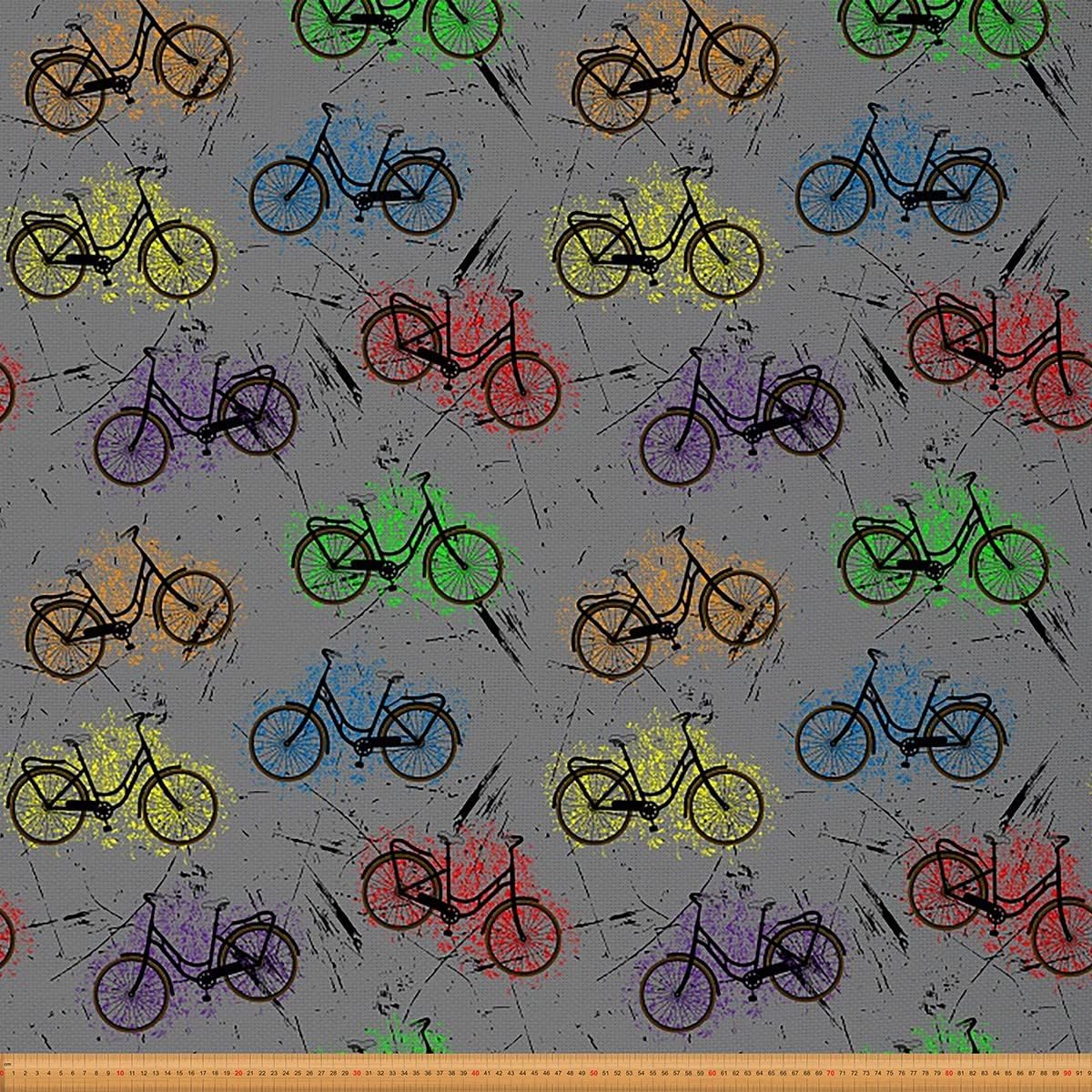 Amazon.com: Upholstery Bicycle Fabric by The Yard, Bike Sketches Grunge ...