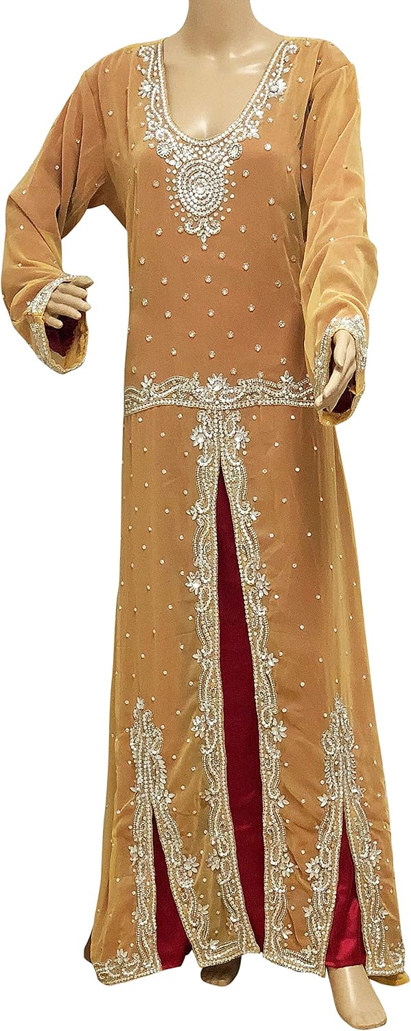 Beige Moroccan Caftan Dubai Kaftan Abaya Jilbab Jalabiya Maxi Women's ...