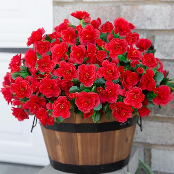 Amazon.com: Artificial Faux Red Flowers Plants for Outdoor Outside ...