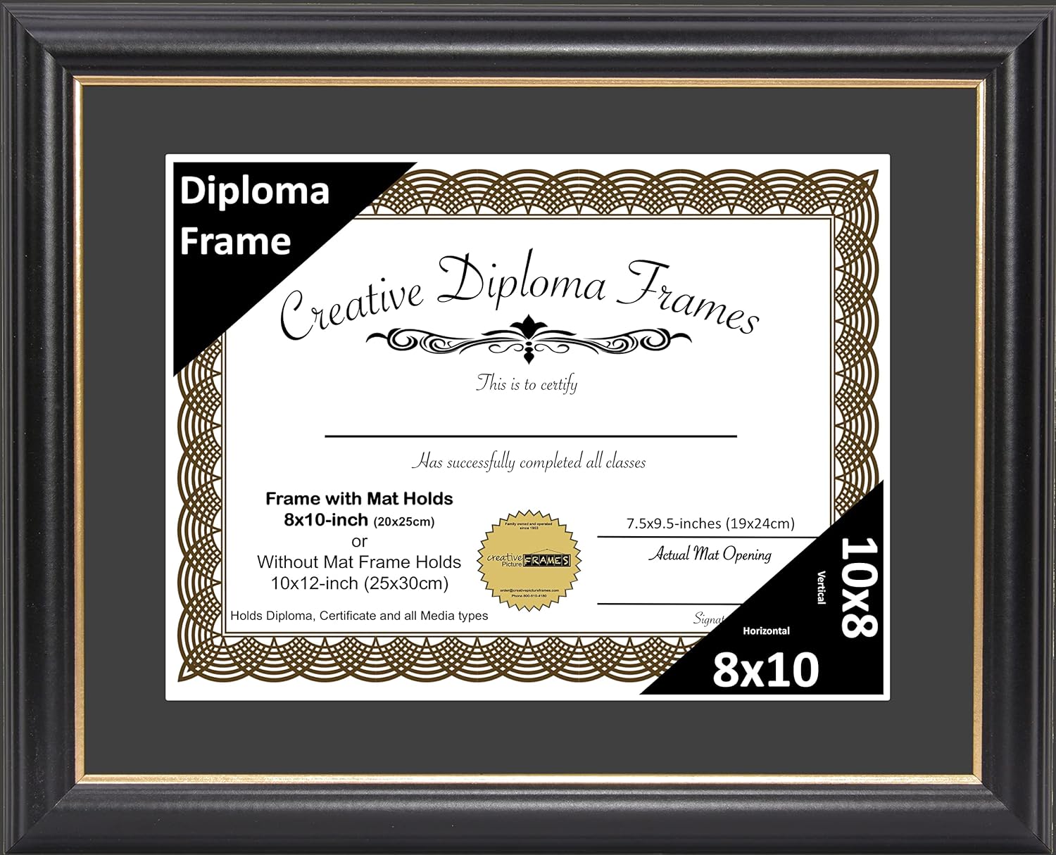 Amazon.com - Creative Picture Frames - 8x10 Black Diploma Frame with ...