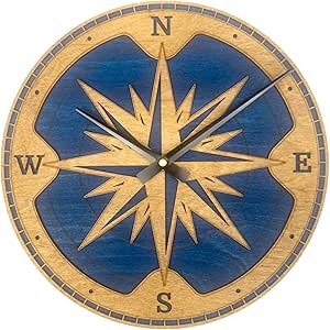 Amazon.com: Livin Harmony Wooden Compass Clock - Nautical Wall Clock ...