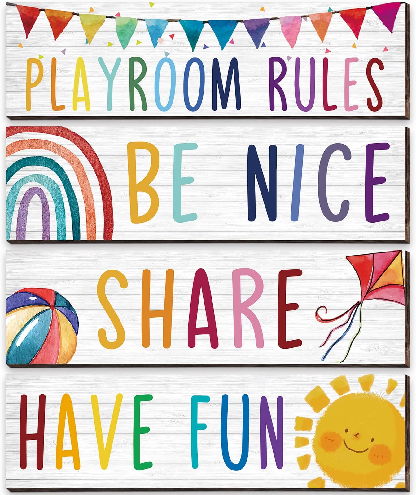 Amazon.com: 4 Pieces Playroom Decor Kids Room Wall Decor Wooden Sign ...