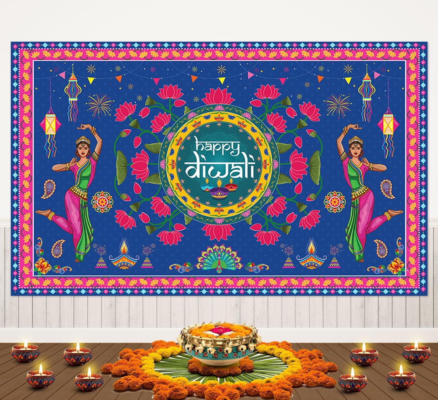 Amazon.com: Blulu Happy Diwali Porch Banner Indian Diwali Banner ...