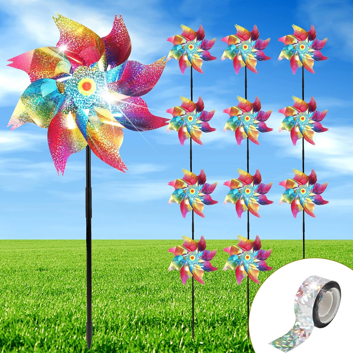 Amazon.com: yorr Pinwheels for Yard and Garden, 12Pack Reflective ...