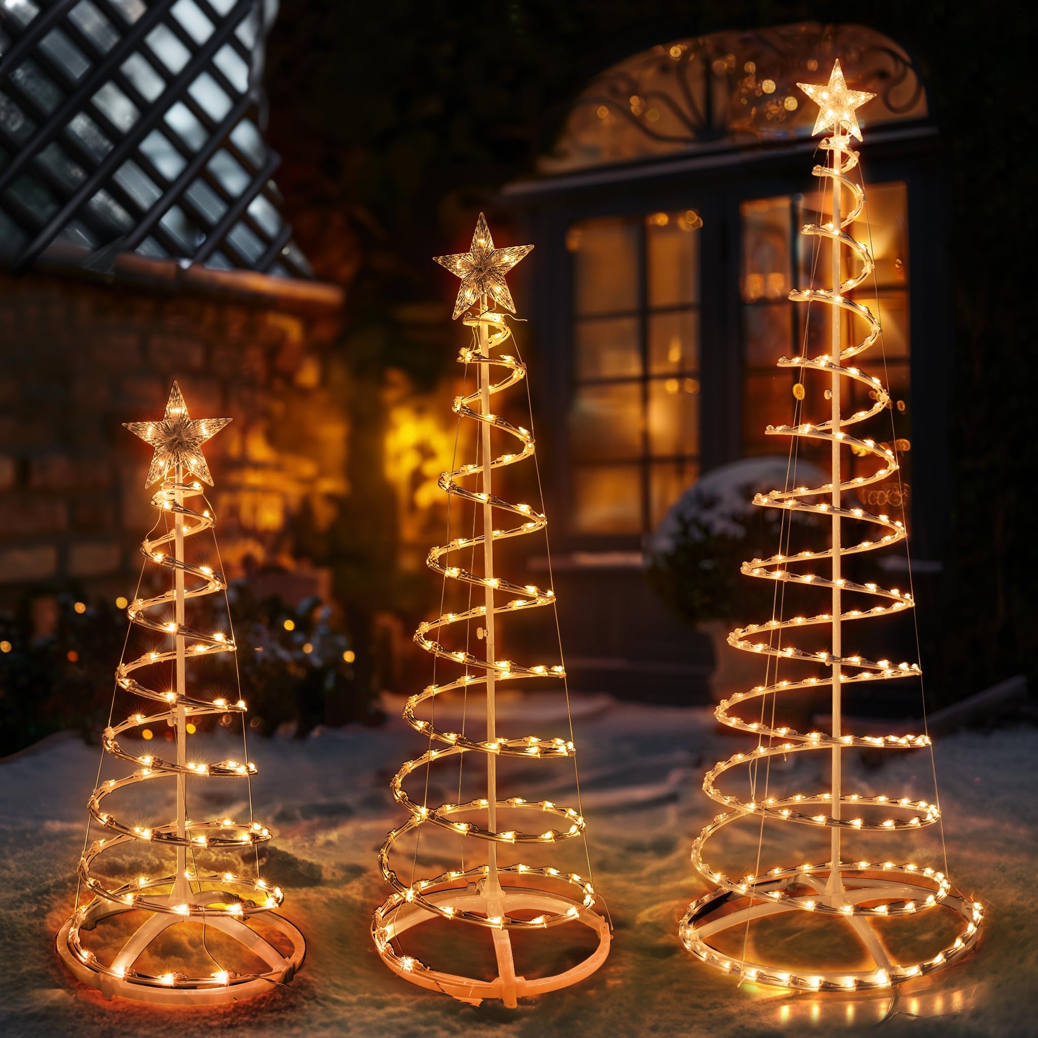 Dazzle Bright Set of 3 Lighted Spiral Christmas Tree, 3/4/6 FT 290 ...