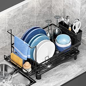 Amazon.com - GAOKASE Dish Drying Rack, Compact Dish Racks for Kitchen Counter with Sponge Rack ...
