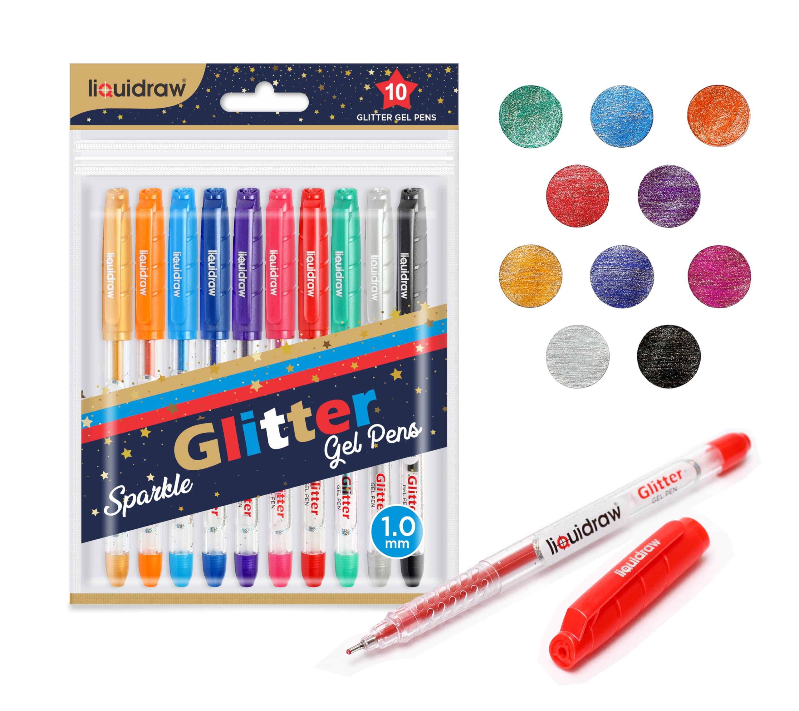 Liquidraw Glitter Gel Pens Sparkly Set Of 10 Sparkling Sparkle Gel Pens ...