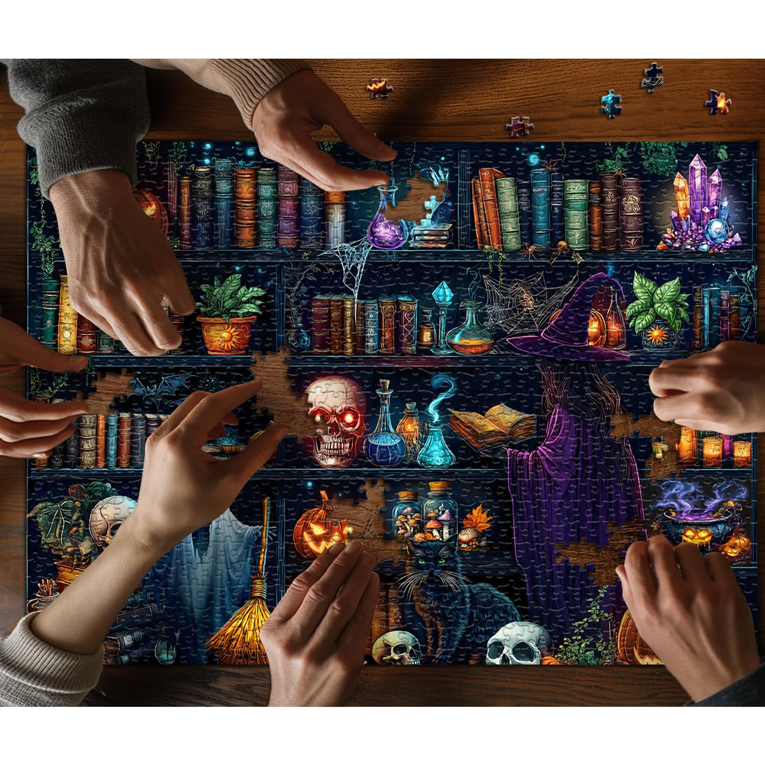Snapklik.com : Halloween Puzzles 1000 Pieces, Horror Bookshelf Witch ...