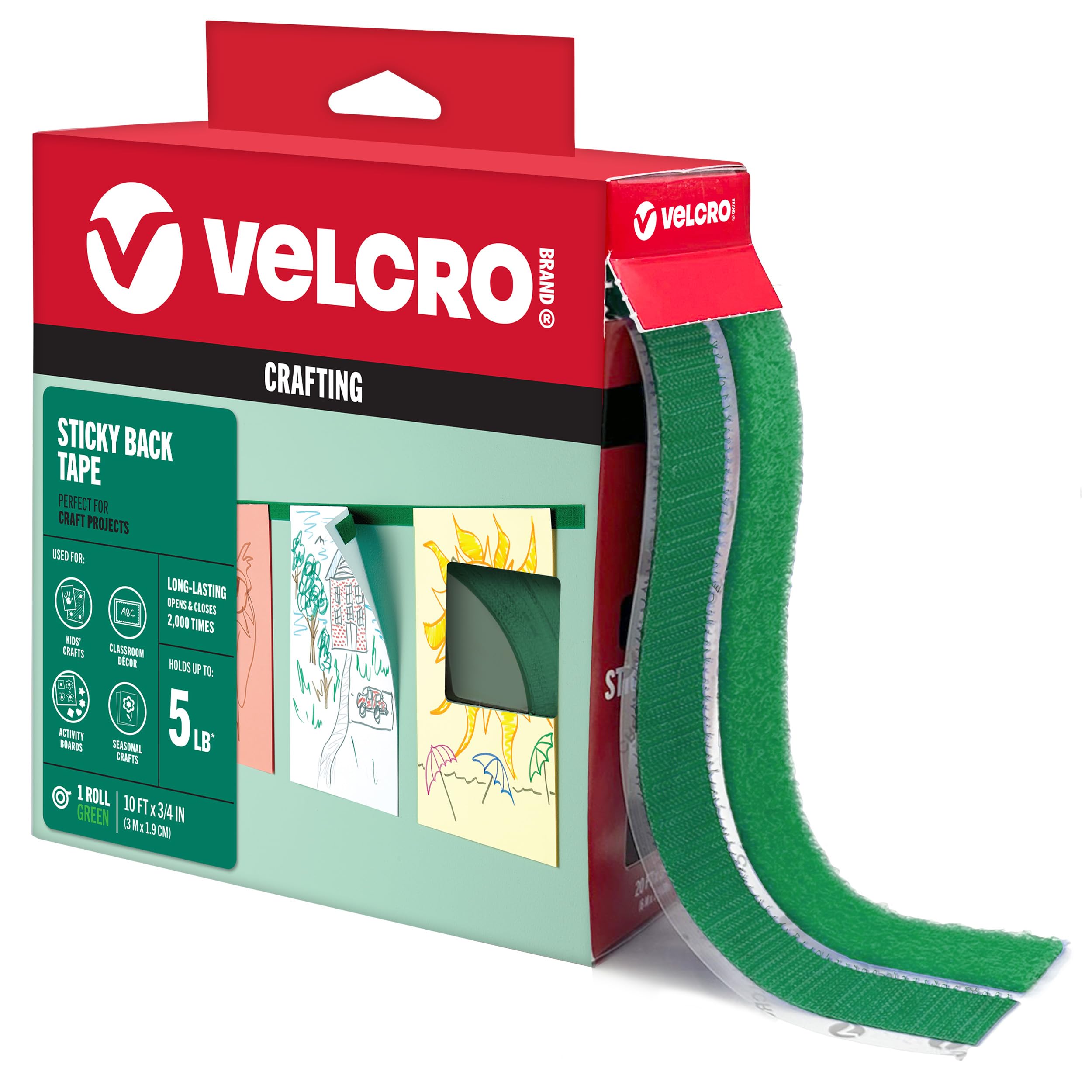Snapklik.com : VELCRO Brand Colors Green Sticky Back Tape 10ft Roll