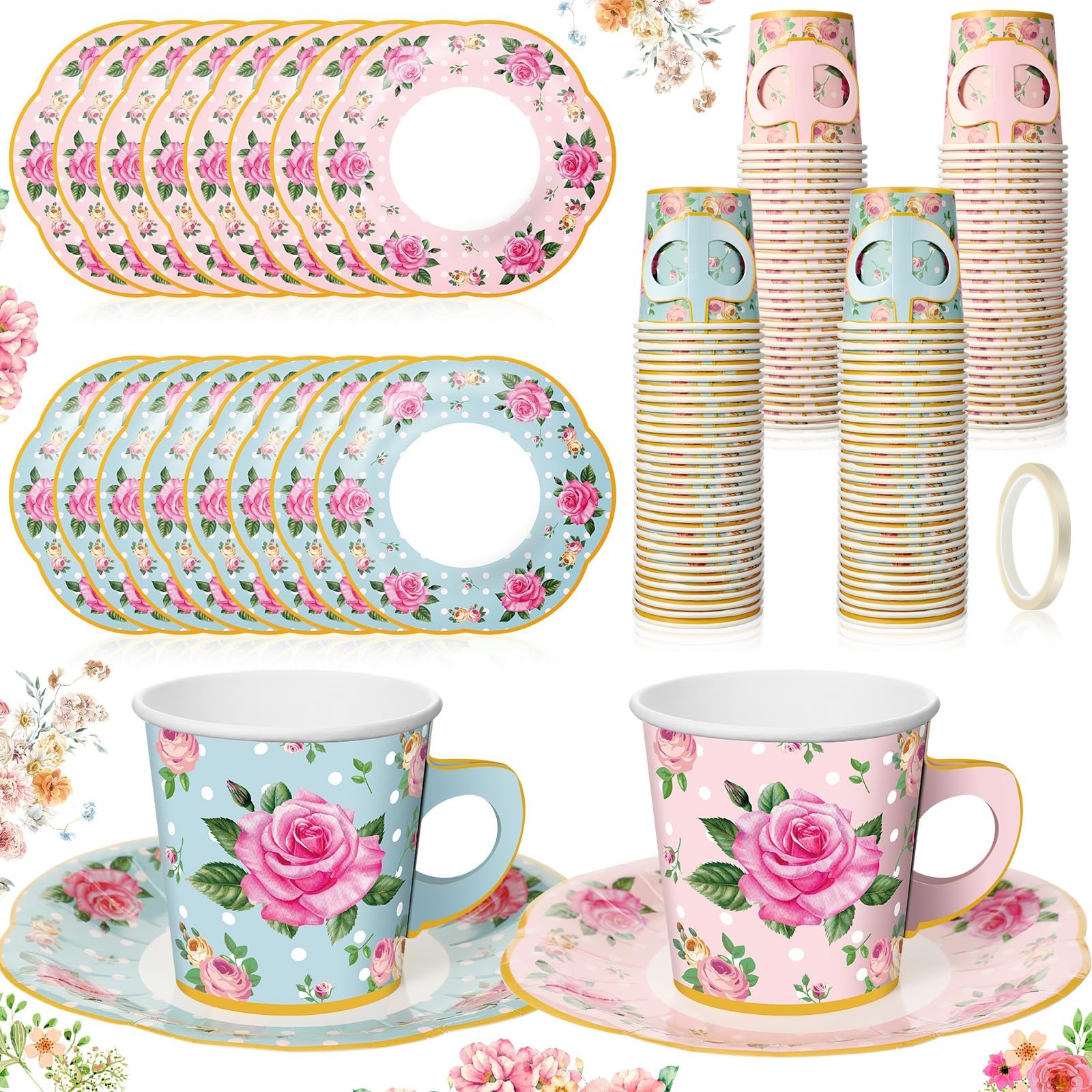 Amazon.com: SiliFine 30 Sets Tea Party Paper Cups and Saucers, 7 oz ...