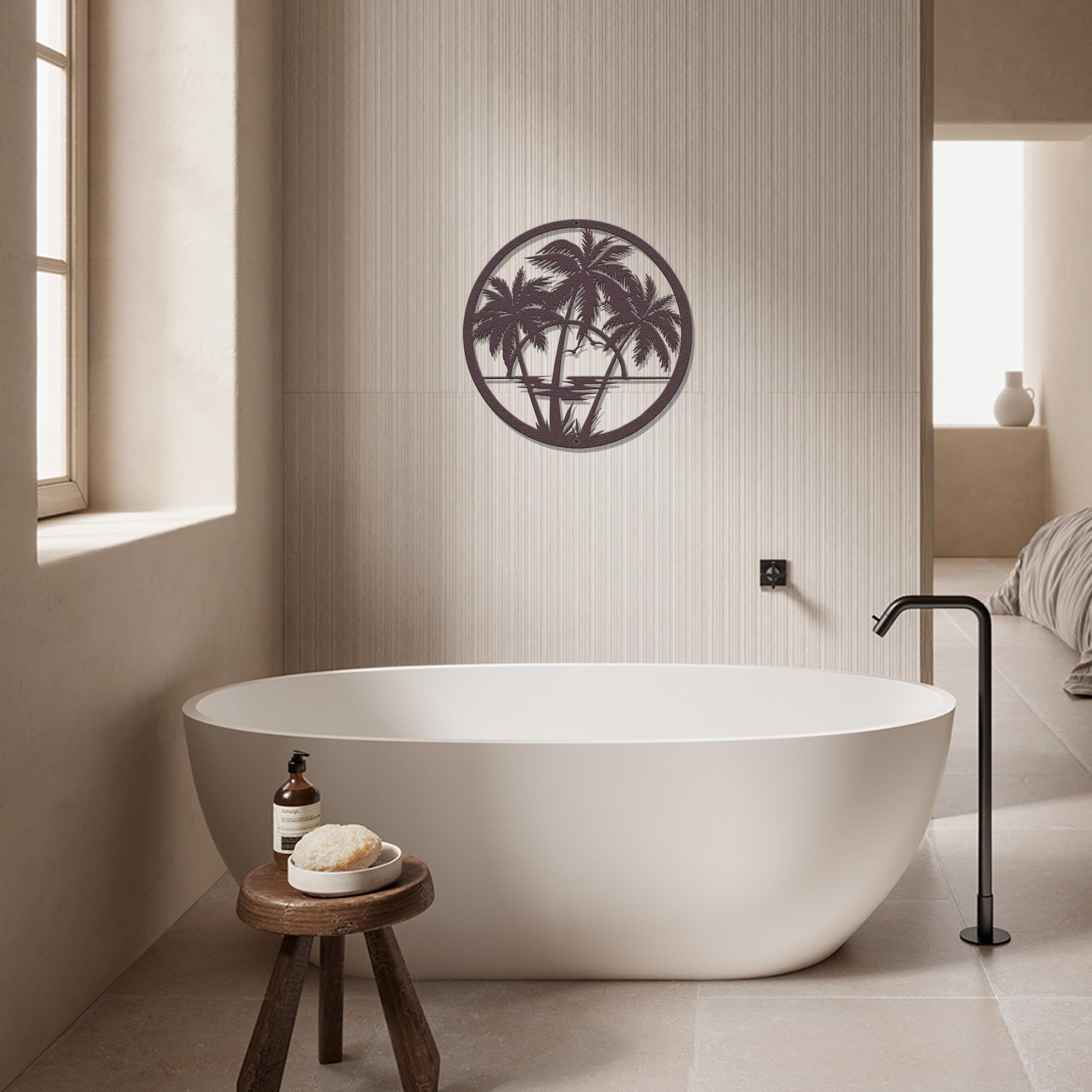 Palm Tree Decor For Bathroom Shower Curtain Green Beige Tropical