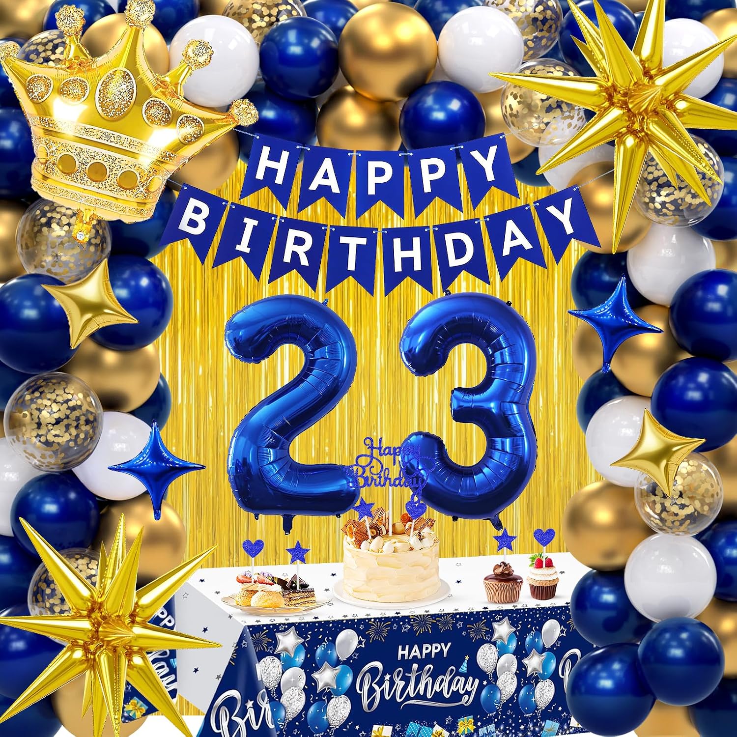 Amazon.com: 23rd Birthday Decorations for Men, Navy Blue Gold Happy 23 ...