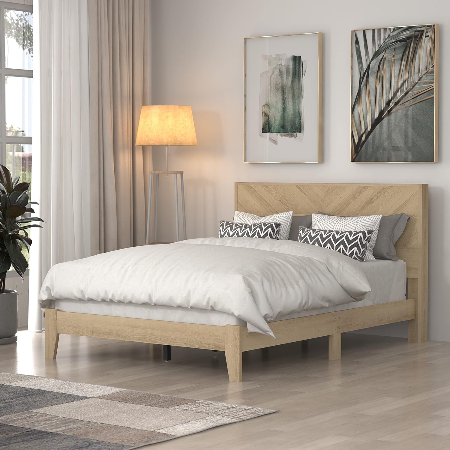 Galano Fiosoa Double Bed - Stylish Fishbone Design Bedframe with ...