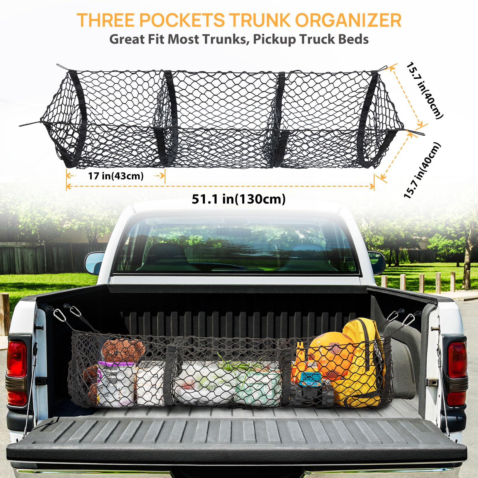Snapklik.com : 3-Pocket Truck Bed Cargo Net Organizer,Heavy Duty 51.115 ...