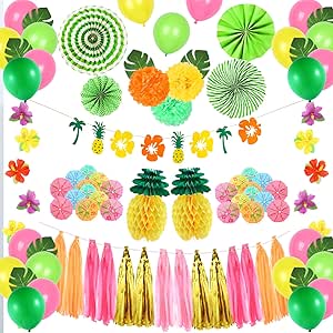 Auihiay 146 Pieces Tropical Party Decoration Set with Tropical Leaves ...