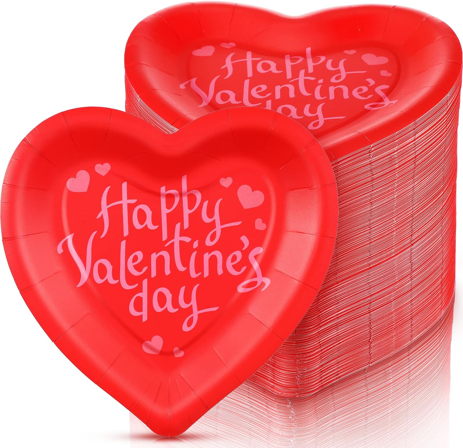 Amazon.com: 200 Pcs Valentine's Day Paper Plates Red Heart Shape Party ...