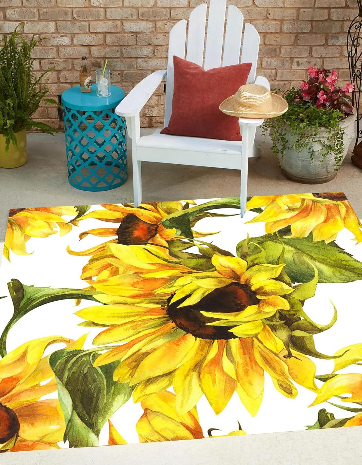 Amazon.com: Sunflower Modern Indoor Outdoor Square Area Rug for Patio ...
