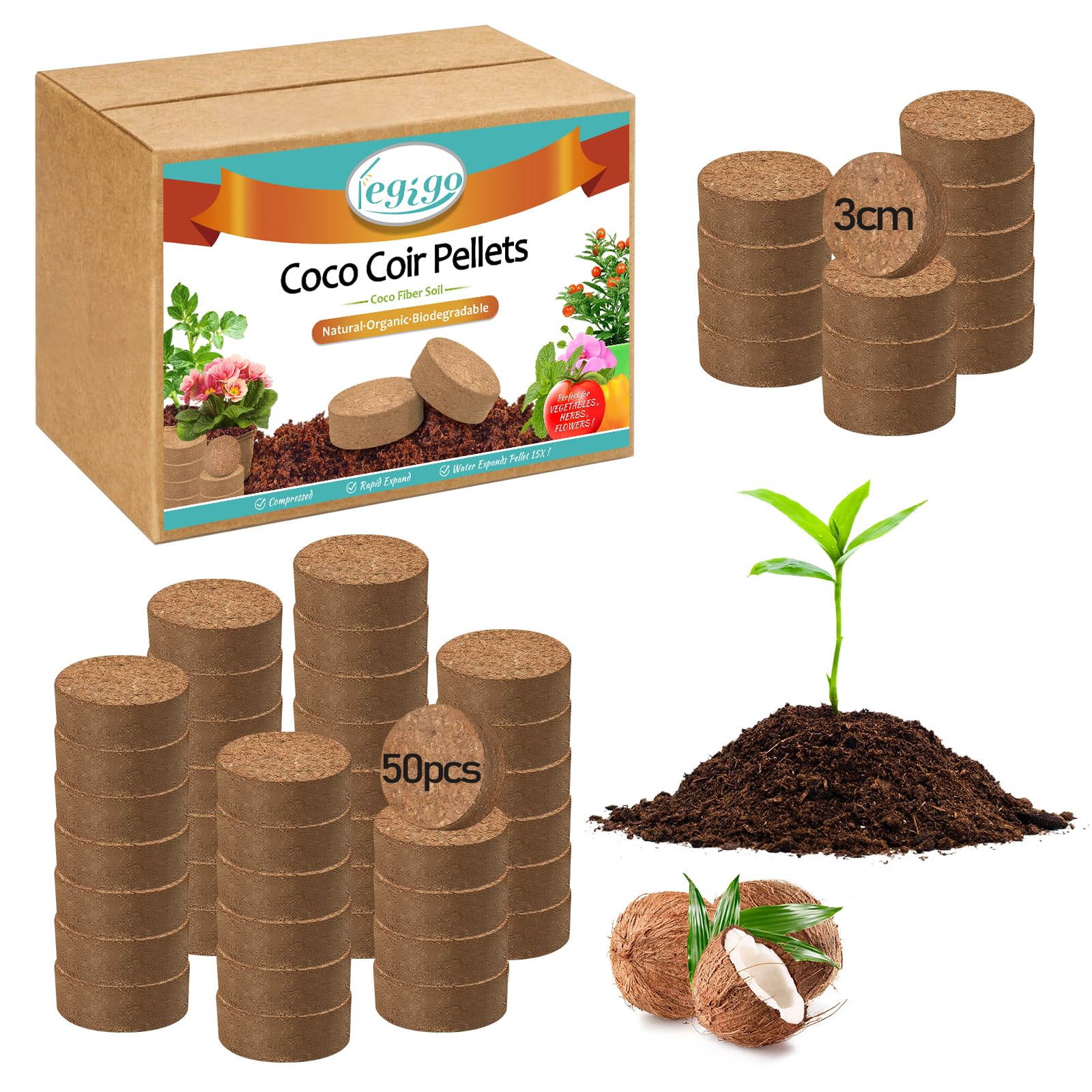 Amazon.com : Legigo 50 Pcs 30mm Coco Coir Pellets Seed Starting Soil ...