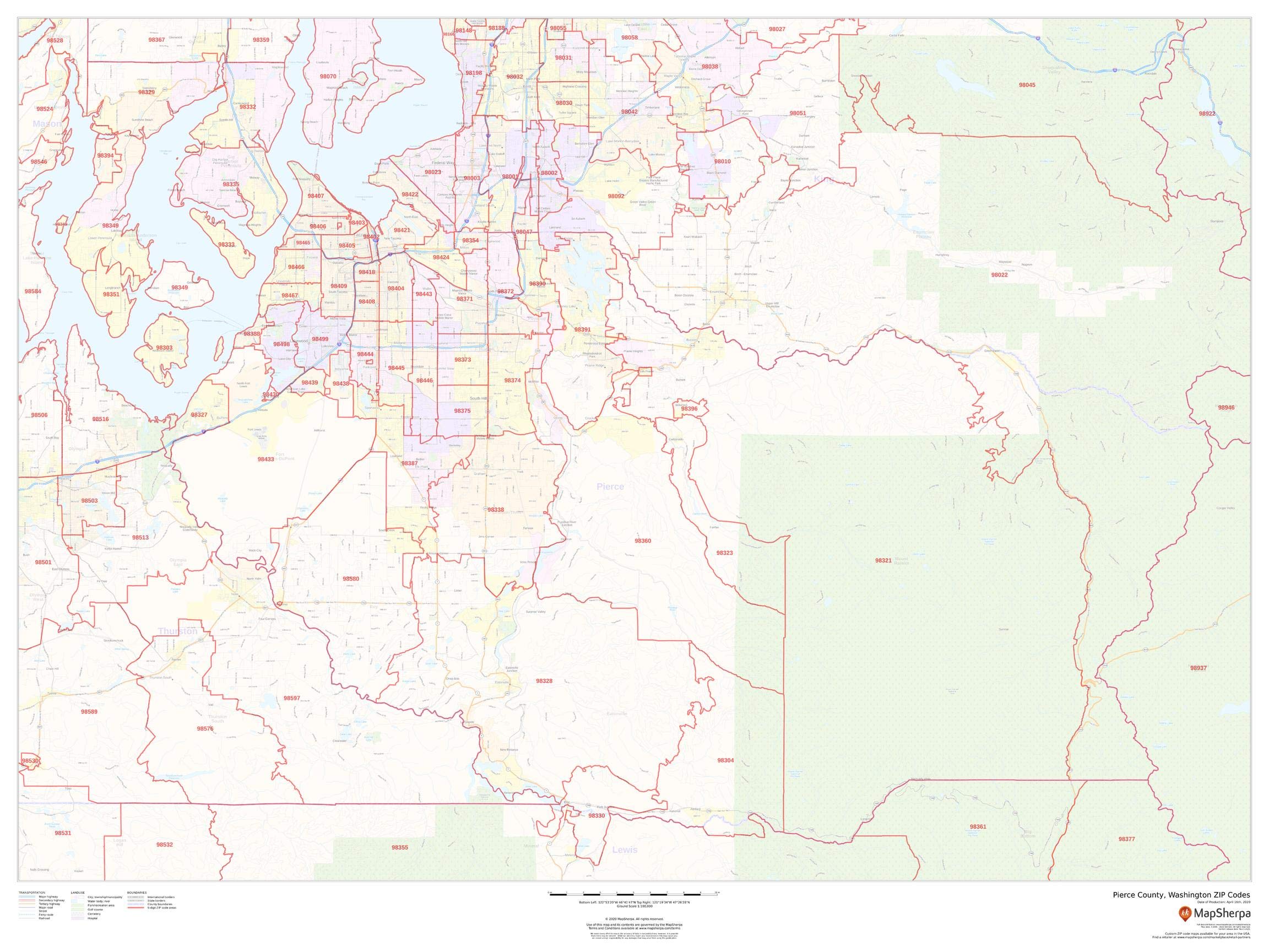 Amazon.com : Pierce County, Washington ZIP Codes - 48" x 36" Paper Wall ...