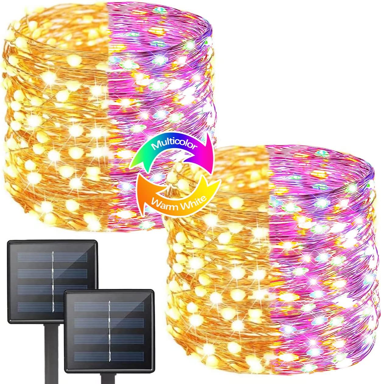 Albelt (Multi-Color ⇋ Warm White) 2PK 80ft 200LED Color Changing Solar ...