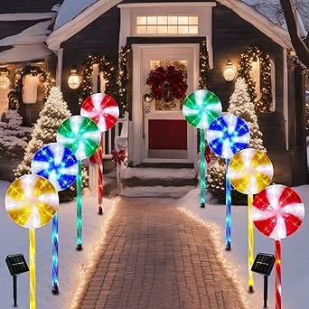 BRIGHTDECK Christmas Solar Pathway Lights, 27" Set of 8 Lollipops ...