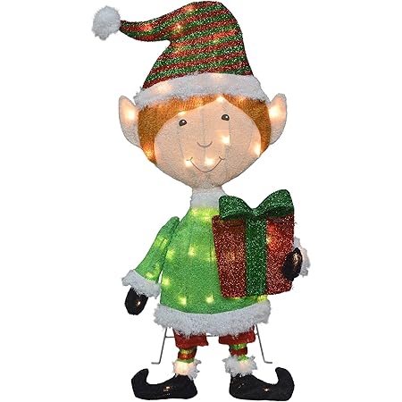Amazon.com: 39" Lighted Santa's Helper Elf Sculpture Decoration Pre Lit ...