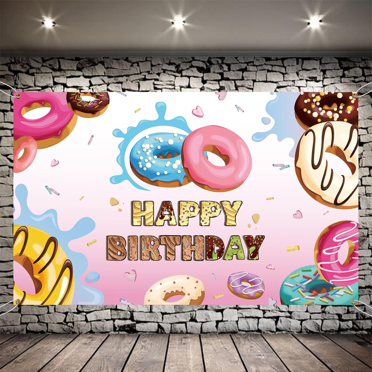 Amazon.com : Meltelot Doughnut Happy Birthday Backdrop Sweet Donuts ...