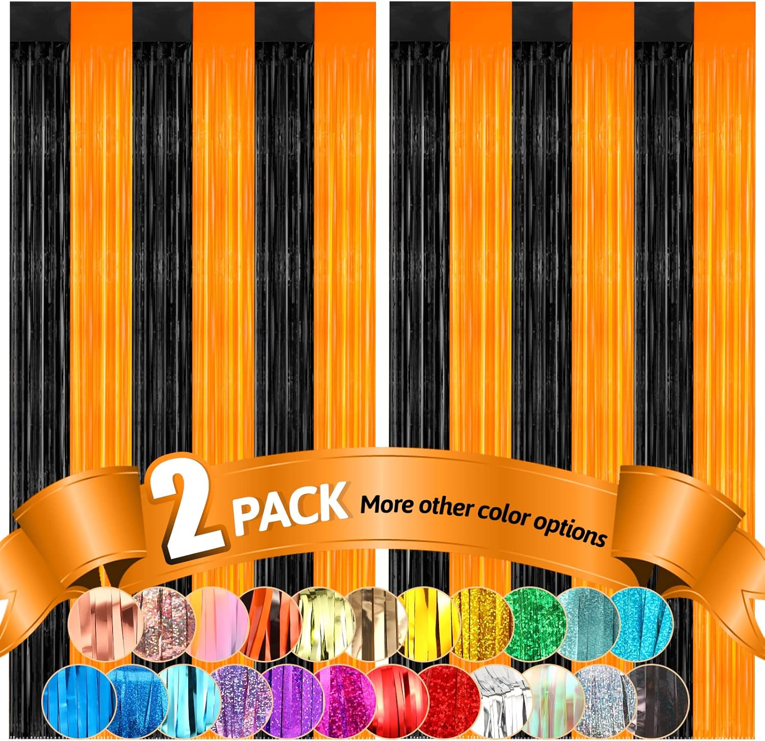 Amazon.com: GINZU Black and Orange Foil Fringe Curtain, Pack of 2 ...