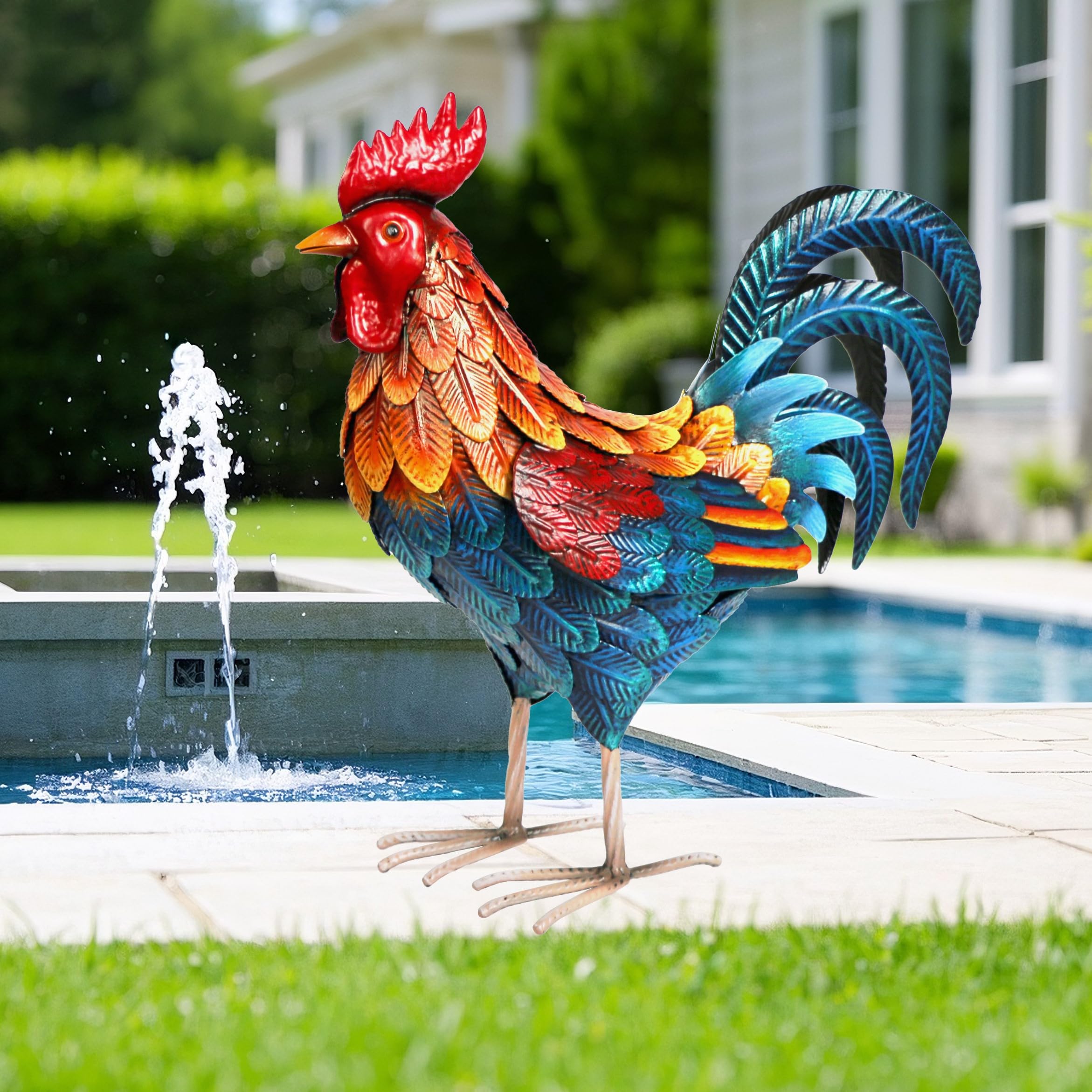 Snapklik.com : Metal Rooster Statues Outdoor Garden Decor Metal Chicken ...