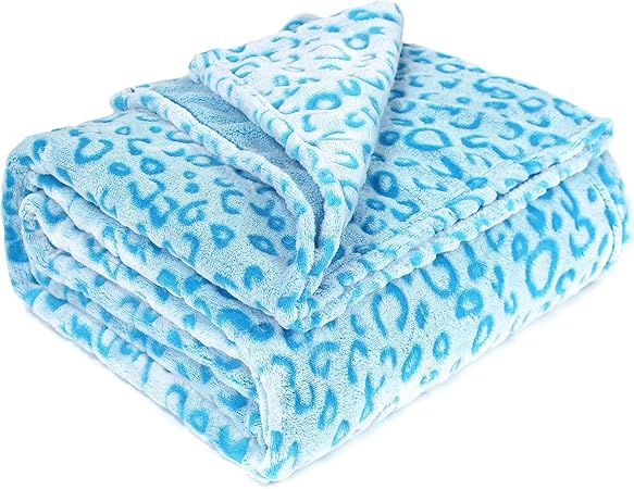 Amazon.com: Leopard Blue Soft Blanket Couch Cozy Fleece Blankets Cute ...