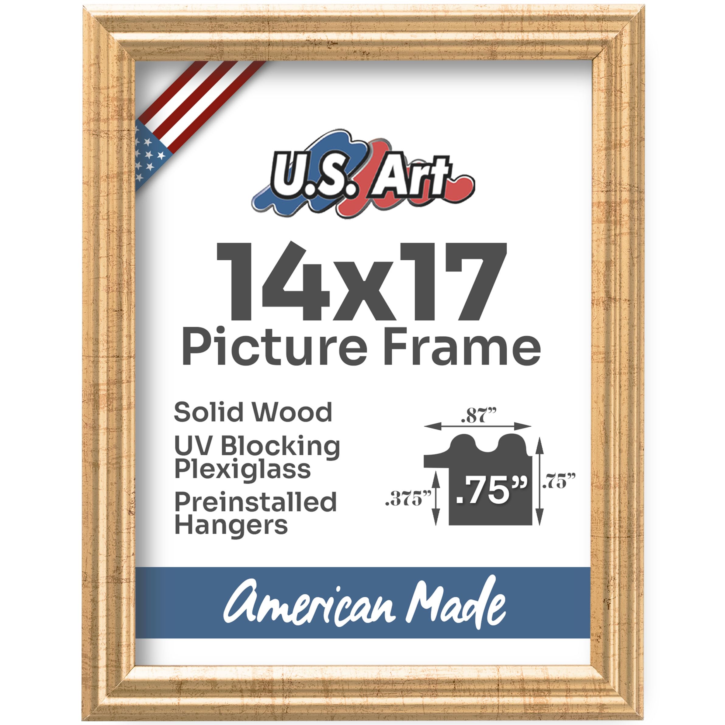 Amazon.com: US Art 14x17 Antique Gold 0.75 in Wooden Photo Picture ...