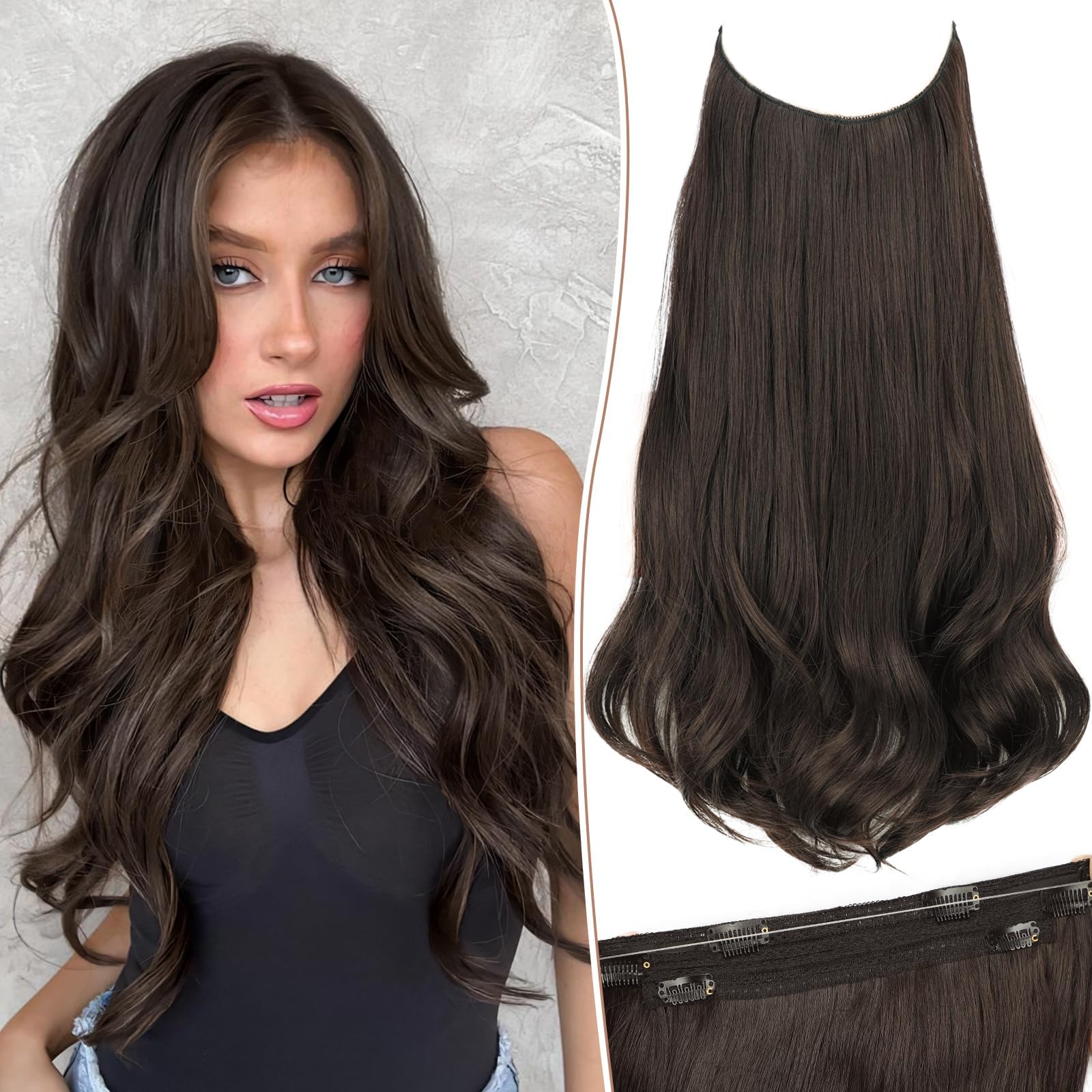 Amazon.com : NANNAN Invisible Wire Hair Extensions - Transparent Wire ...