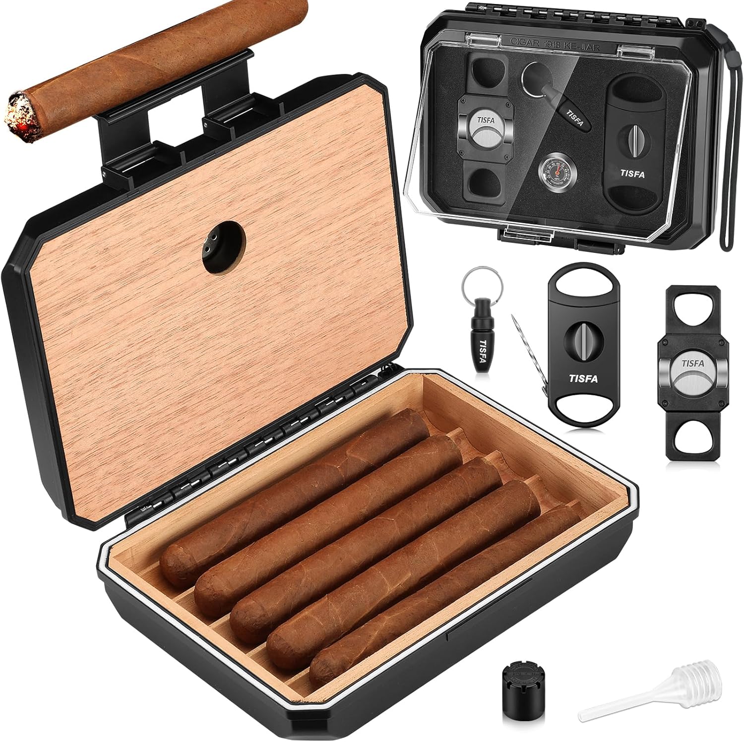 Amazon.com: TISFA Cigar Humidor Set Travel Humidor Includes 2 ...
