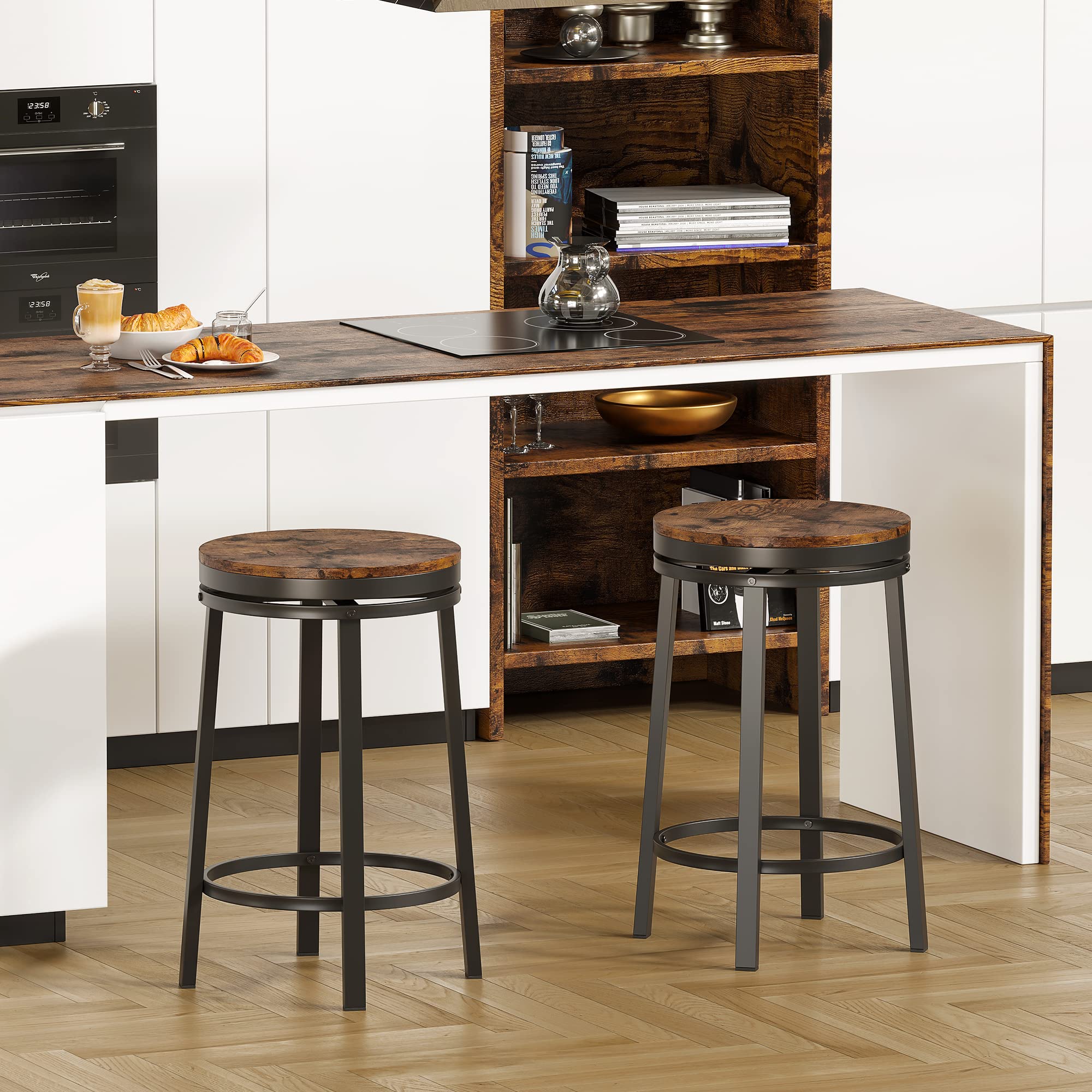 IDEALHOUSE Swivel Bar Stools, Bar Stools Set of 2, Round Counter Height ...