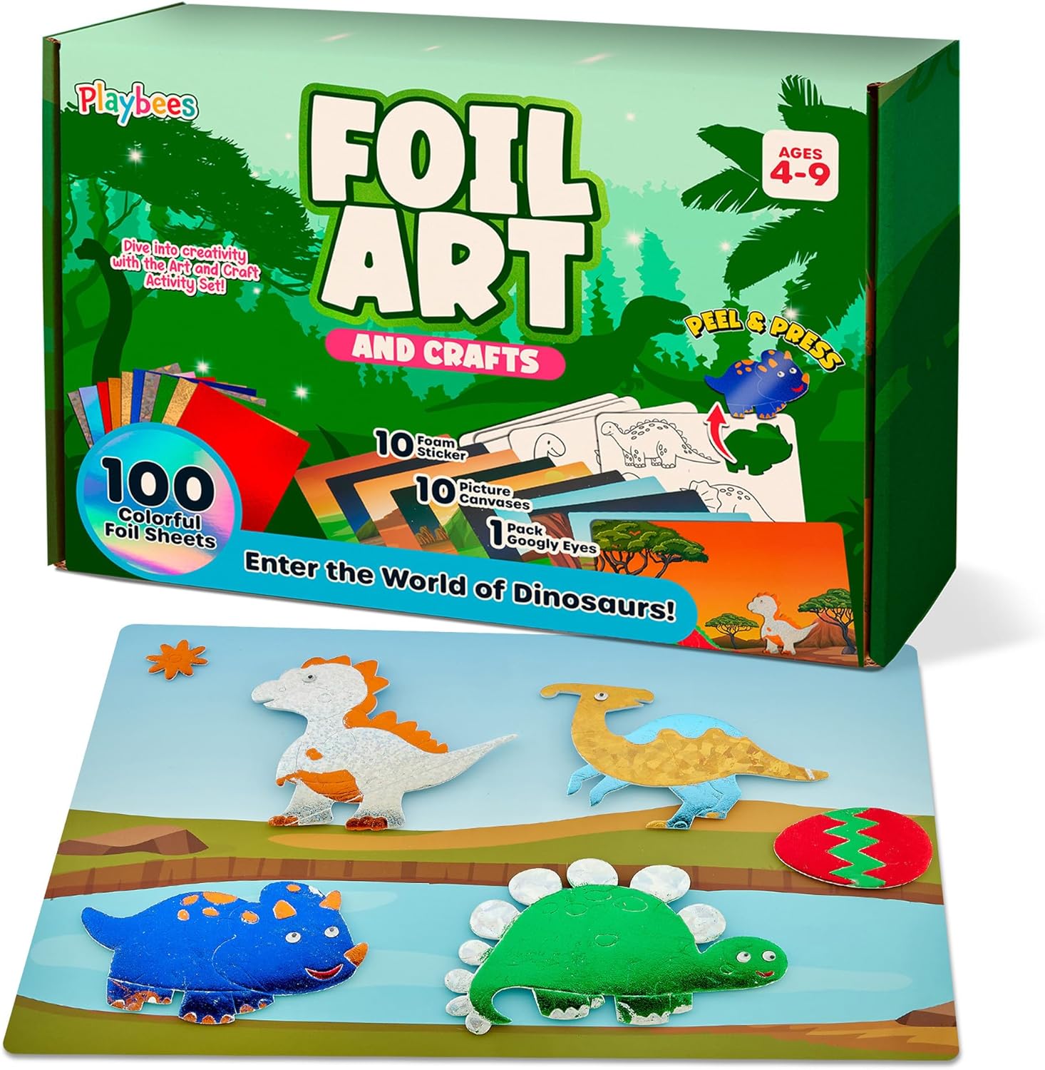 Amazon.com: Playbees Foil Art Dinosaurs Arts and Crafts Kit Kids 3-9 ...