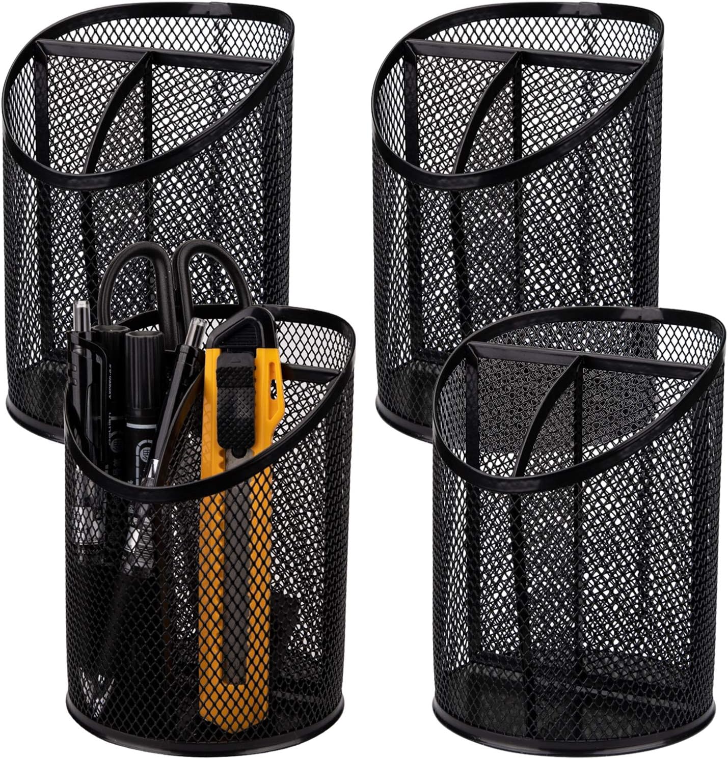 Amazon.com : Nicunom 4 Pack Round Steel Mesh Pen Holder, Metal Pencil ...