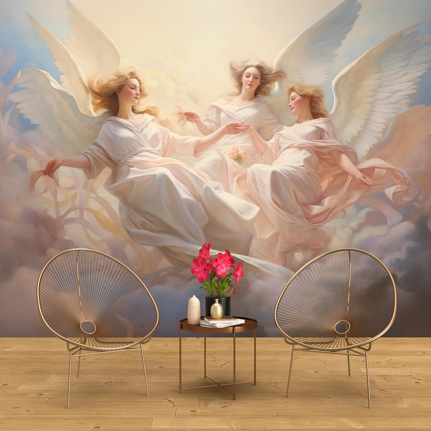 Amazon.com: Angels in The Sky Oil Painting Wallpaper, Mythological ...