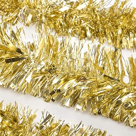 Amazon.com: Sggvecsy 49.2Ft Christmas Gold Tinsel Garland Xmas Tree ...