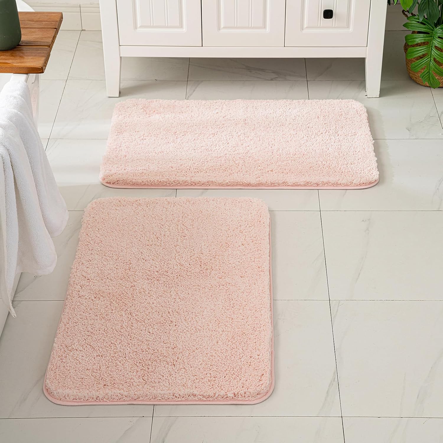 Amazon.com: MIULEE Pink Bathroom Rugs Sets 2 Piece - Absorbent Bath ...