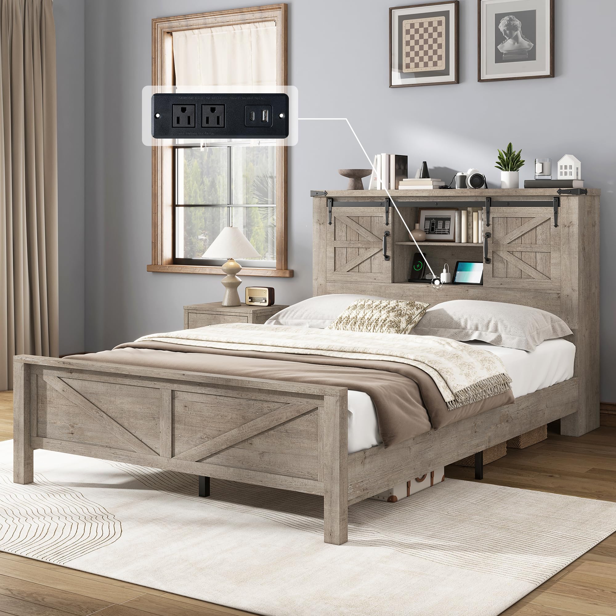 Amazon.com: AMERLIFE Farmhouse Full Bed Frame, Rustic Wood Platform Bed ...